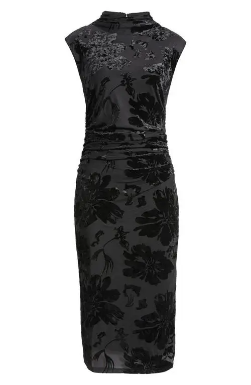 Sam Edelman Floral Devoré Sheath Midi Dress - Black