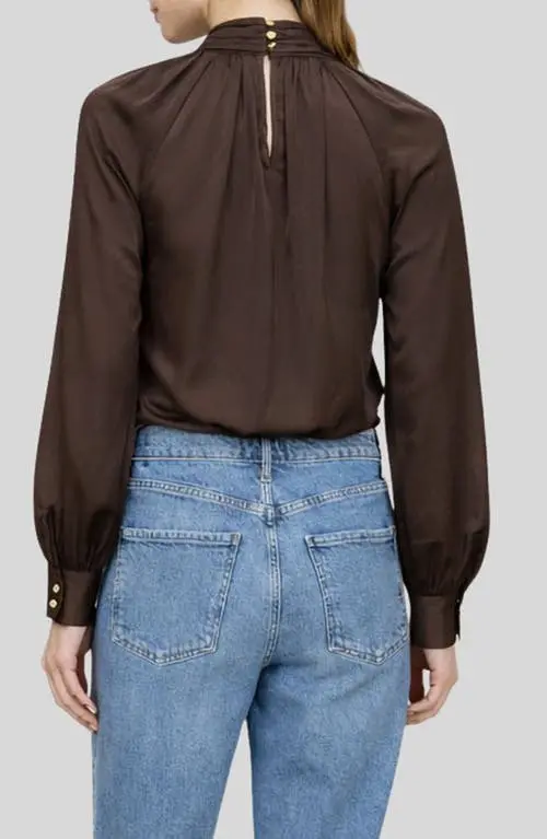 ZOE AND CLAIRE Mock Neck Long Sleeve Satin Top