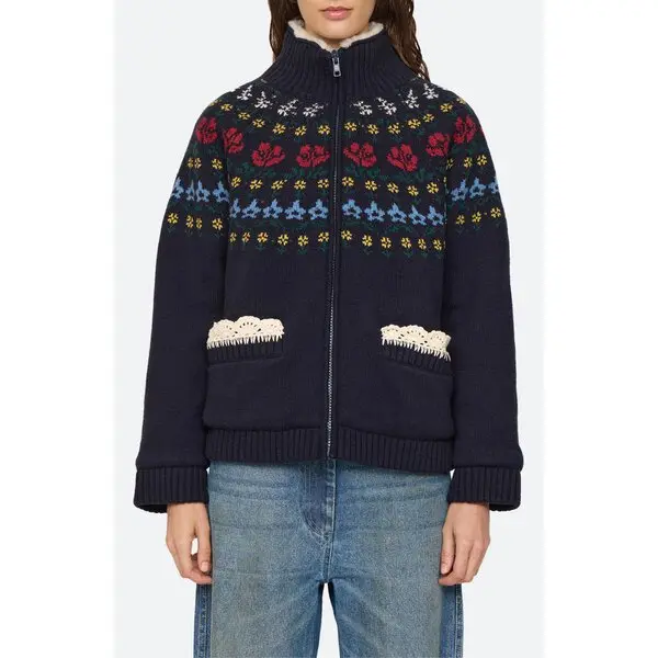 Sea Preston Faux Shearling Lined Knit Jacket