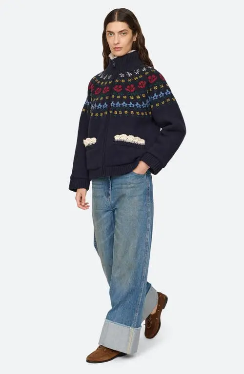 Sea Preston Faux Shearling Lined Knit Jacket