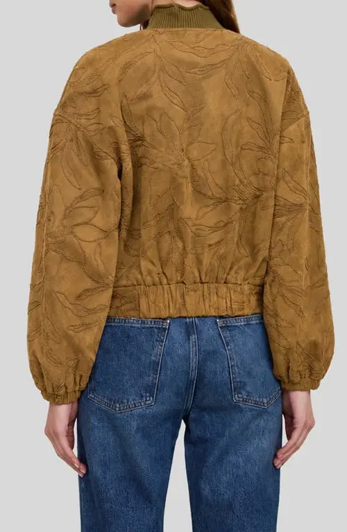 ZOE AND CLAIRE Floral Embroidered Faux Leather Bomber Jacket