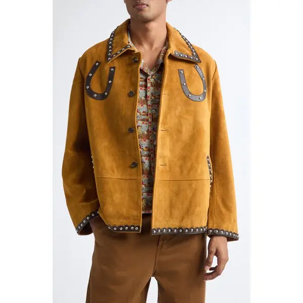 BODE Carson Studded Suede Jacket - Tan Brown