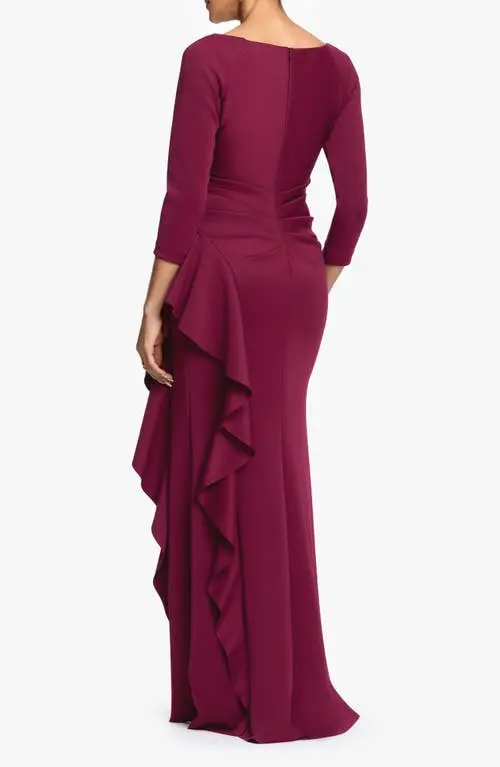 XSCAPE EVENINGS Cascade Ruffle Scuba Crepe Gown - Wine