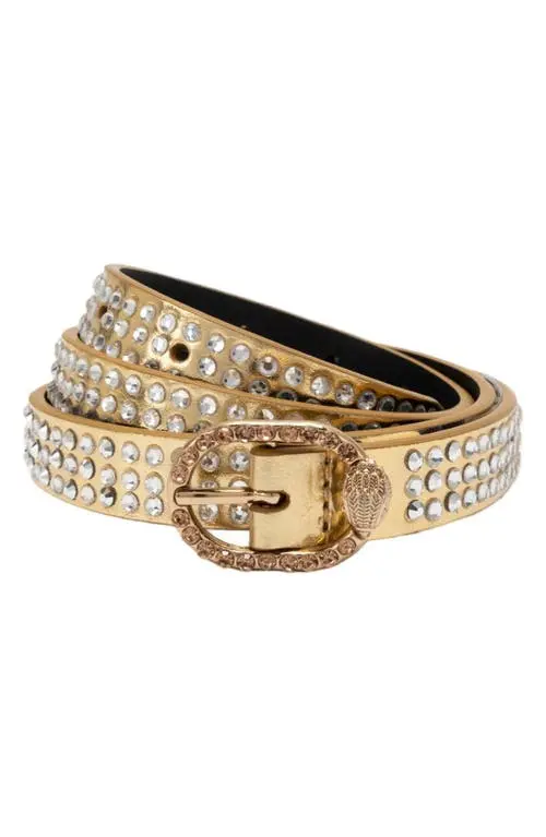 Kurt Geiger Mayfair Crystal Embellished Metallic Leather Belt - Gold