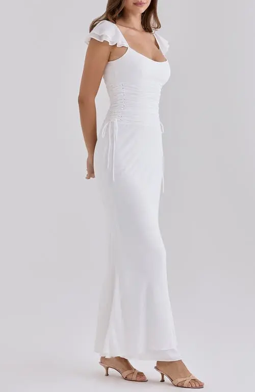 House Of Cb Flutter Sleeve Lace Up Gown