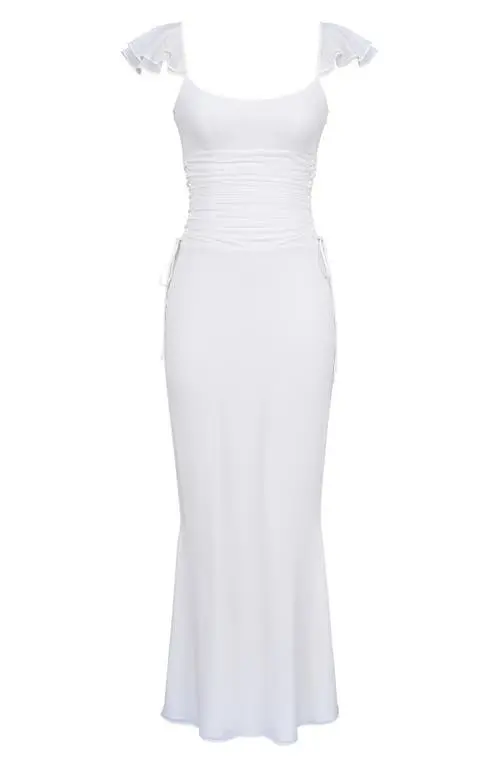 House Of Cb Flutter Sleeve Lace Up Gown