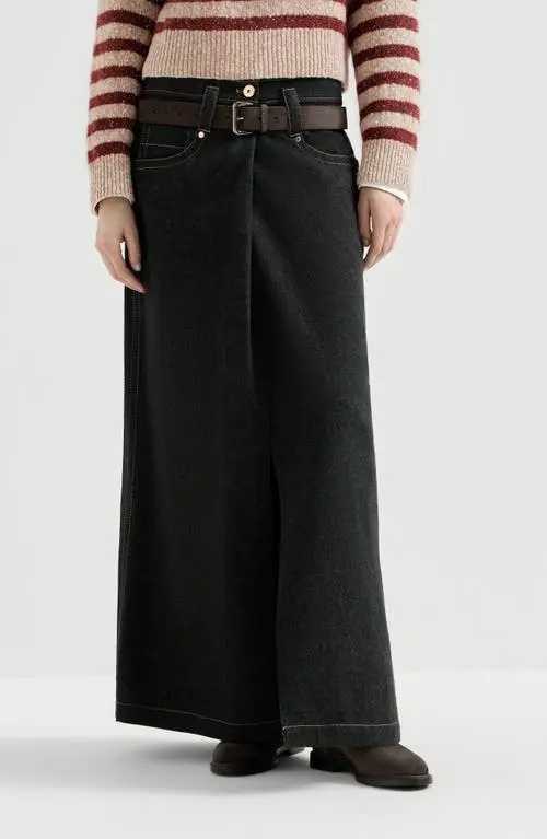 Brunello Cucinelli No-fade Denim Five-pocket Skirt With Monili - Black