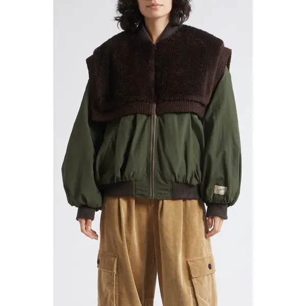Sea Marta Genuine Shearling Combo Bomber Jacket