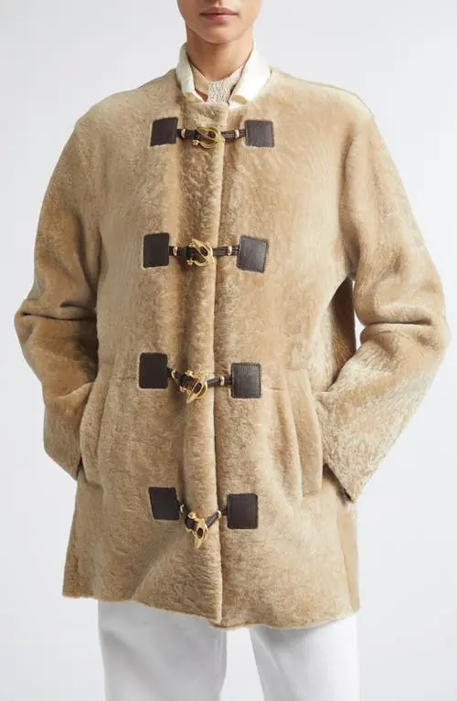 Eleventy Collarless Genuine Shearling Coat