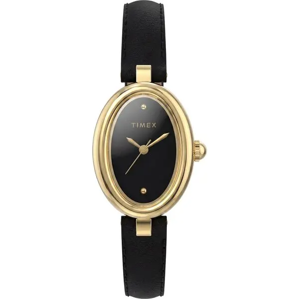 Timex® Cavatina Luxe Leather Strap Watch - Black