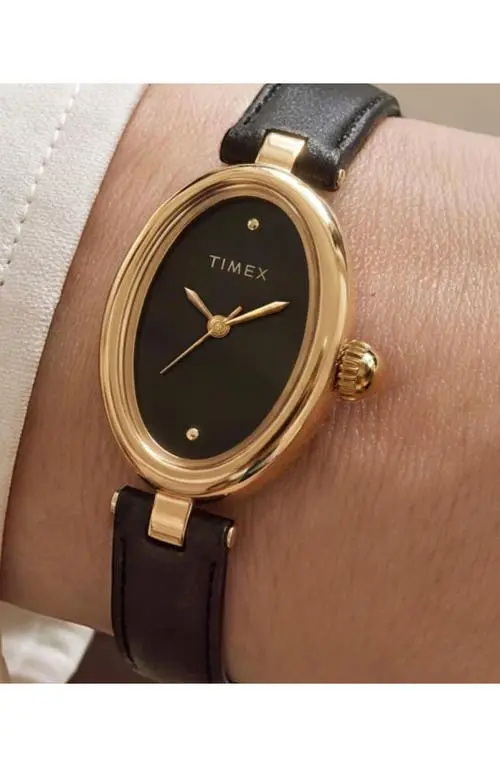 Timex® Cavatina Luxe Leather Strap Watch - Black
