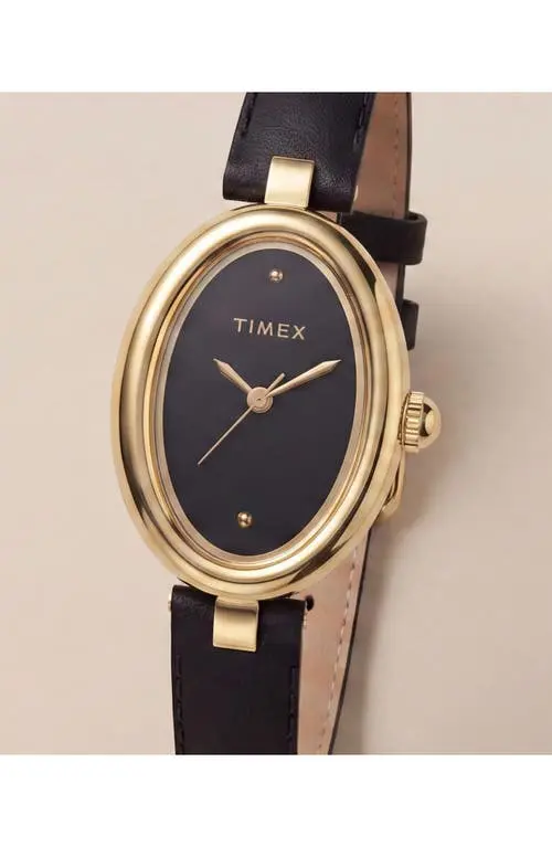 Timex® Cavatina Luxe Leather Strap Watch - Black