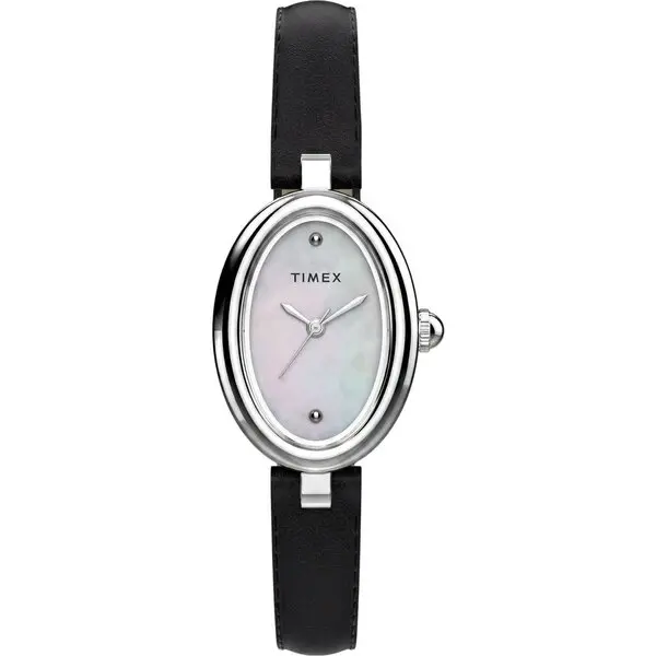 Timex® Cavatina Luxe Leather Strap Watch - Black/silver