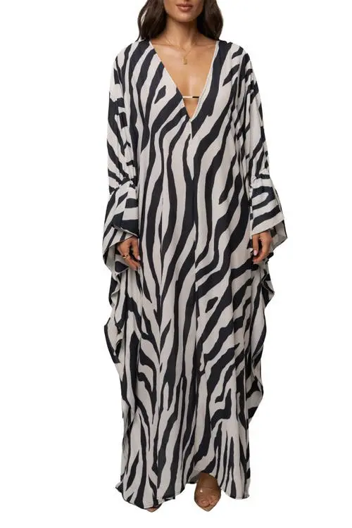 JLUXLABEL Sienna Sheer Cover Up - Navy Zebra