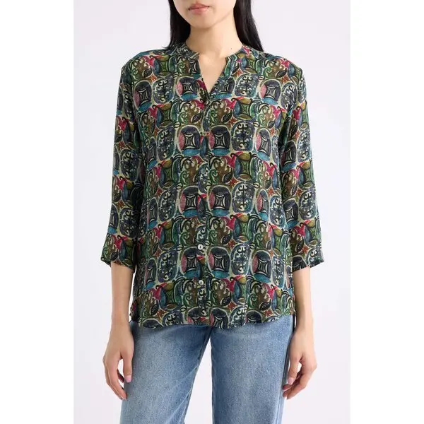 APNY Mandarin Collar Printed 3/4 Sleeve Shirt