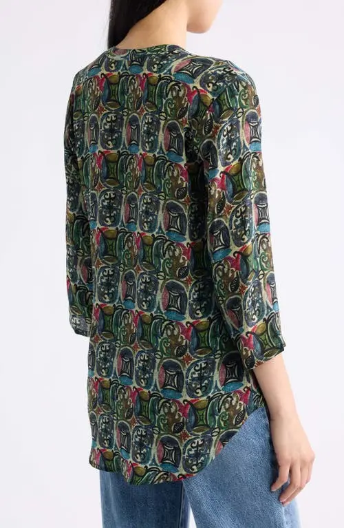 APNY Mandarin Collar Printed 3/4 Sleeve Shirt