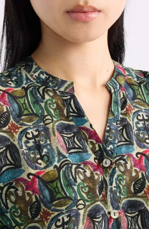 APNY Mandarin Collar Printed 3/4 Sleeve Shirt
