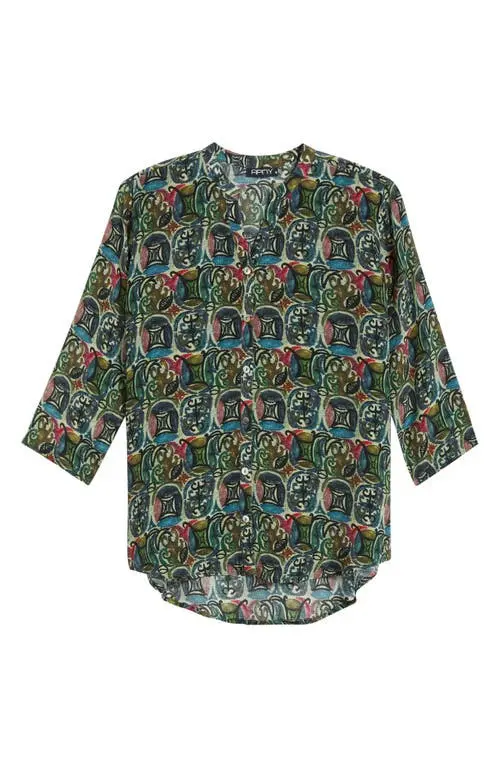 APNY Mandarin Collar Printed 3/4 Sleeve Shirt