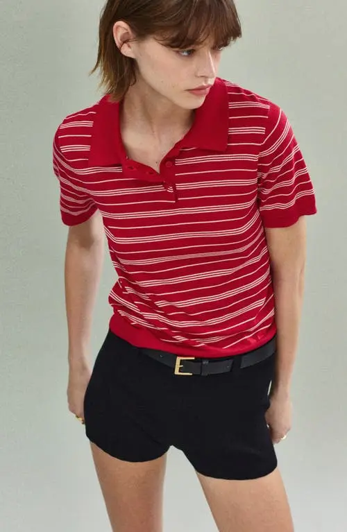 Mango Stripe Polo Sweater - Red