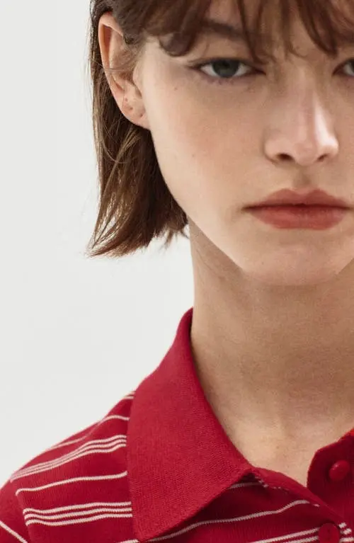 Mango Stripe Polo Sweater - Red