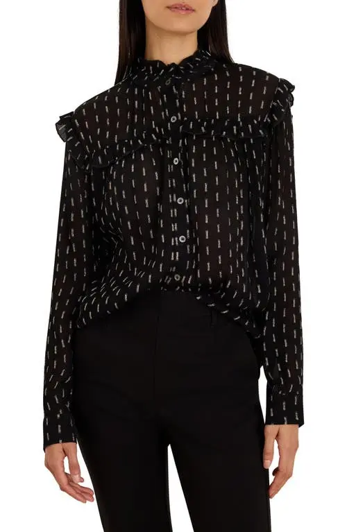 NIC+ZOE Mayfair Nights Ruffle Chiffon Shirt