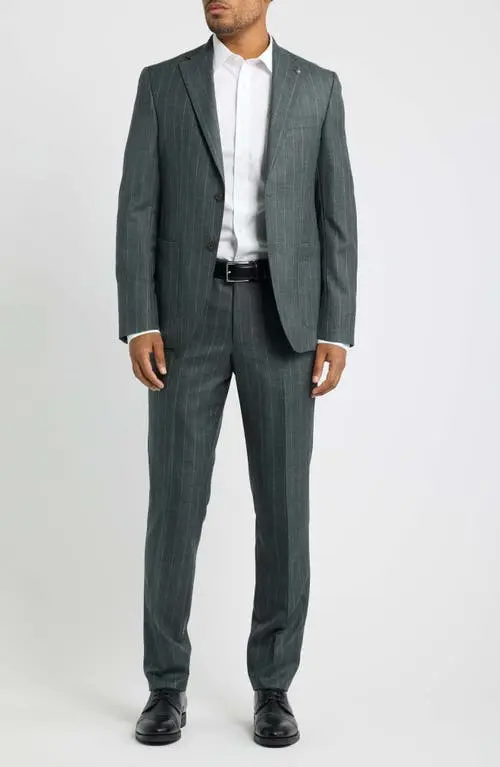 JACK VICTOR Morton Striped Wool Suit - Olive