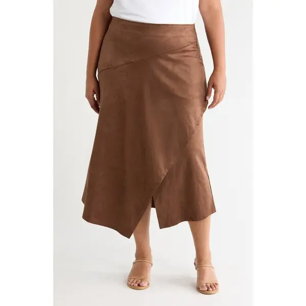 CITY BLUES Faux Leather Asymmetrical Midi Skirt
