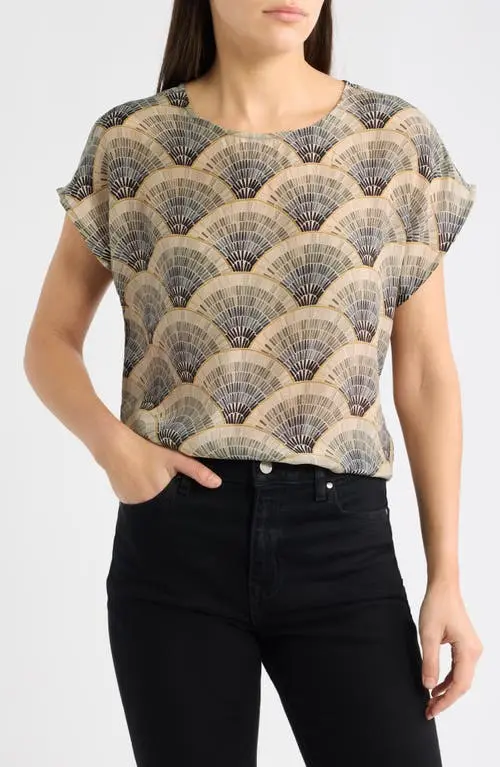 APNY Print Cap Sleeve Shell - Gilded Charcoal