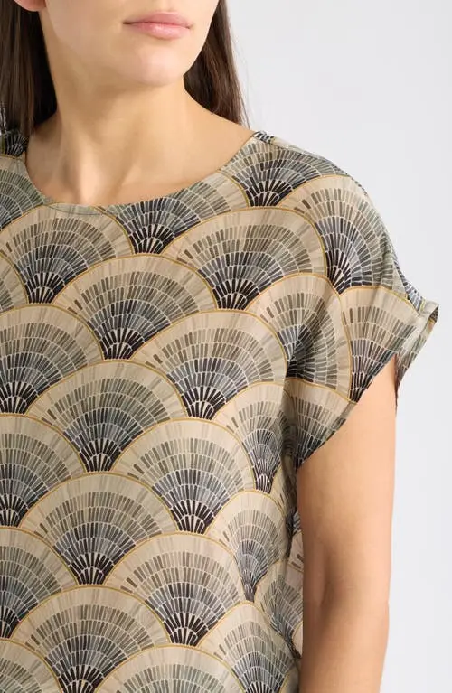 APNY Print Cap Sleeve Shell - Gilded Charcoal
