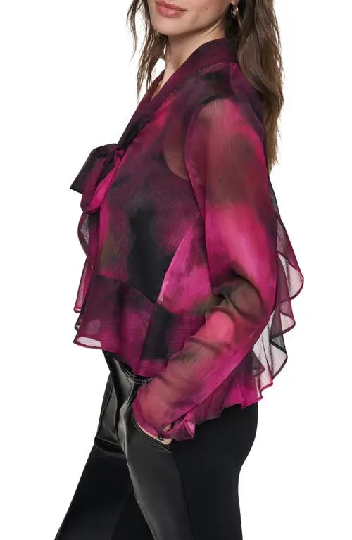 Dkny Wavy Print Tie Neck Top