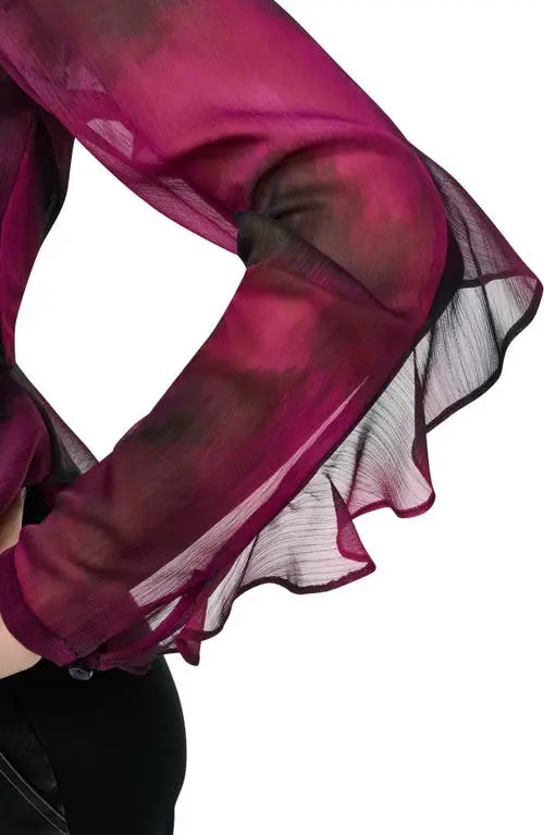Dkny Wavy Print Tie Neck Top