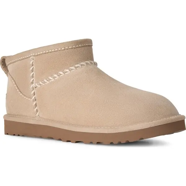 UGG Classic Ultra Mini Stitched Genuine Shearling Boot - Sand
