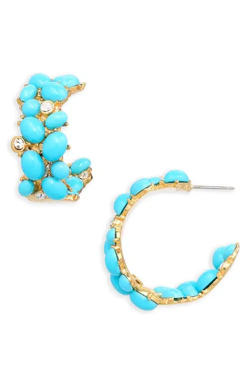 KENNETH JAY LANE Turquoise Cabochon & Crystal Hoop Earrings - Gold