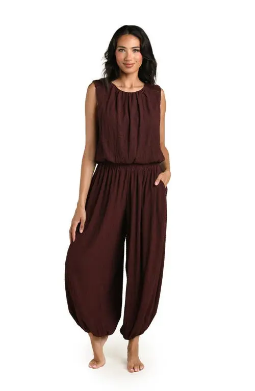 La Blanca Puckered Up Crochet Detail Cover-up Balloon Pants - Java