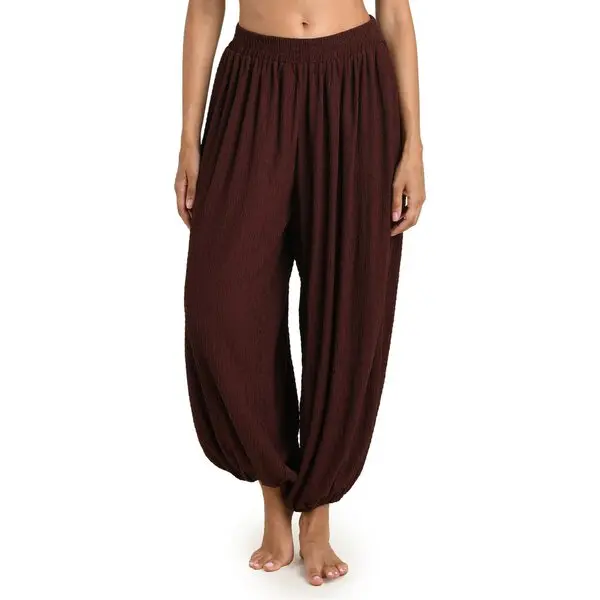 La Blanca Puckered Up Crochet Detail Cover-up Balloon Pants - Java