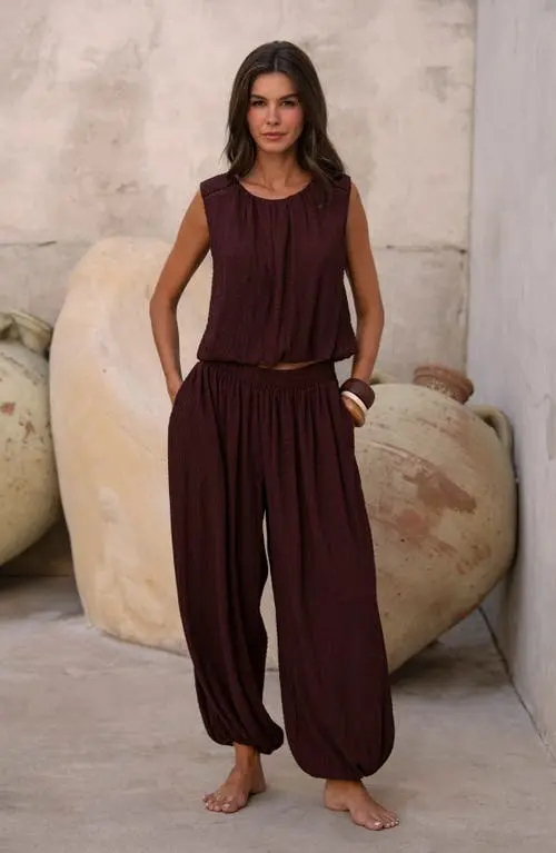 La Blanca Puckered Up Crochet Detail Cover-up Balloon Pants - Java