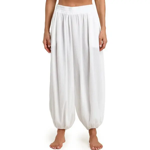 La Blanca Puckered Up Crochet Detail Cover-up Balloon Pants - White