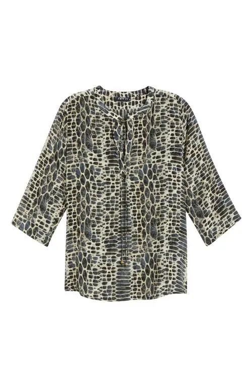 APNY Print Tassel Split Neck Chiffon Top