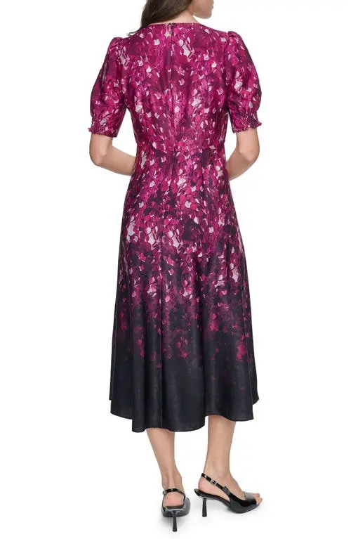 Dkny Abstract Print Puff Sleeve A-line Dress