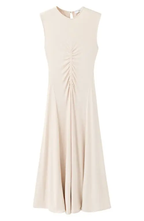 Mango Sleeveless Ruched Midi Dress - Sand