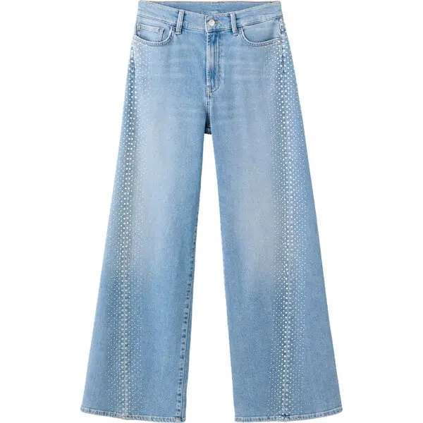Mango Sparkly Wide Leg Jeans - Medium Blue