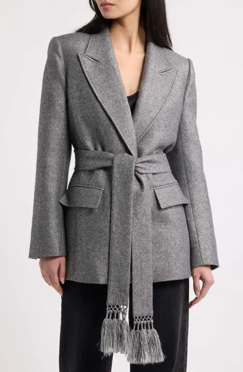 Kobi Halperin Trinity Metallic Tie Waist Wool Blend Blazer - Grey