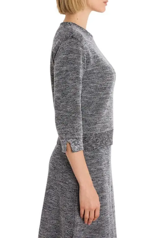 NIC+ZOE Tweed Stitch Crewneck Sweater - Blue Mix