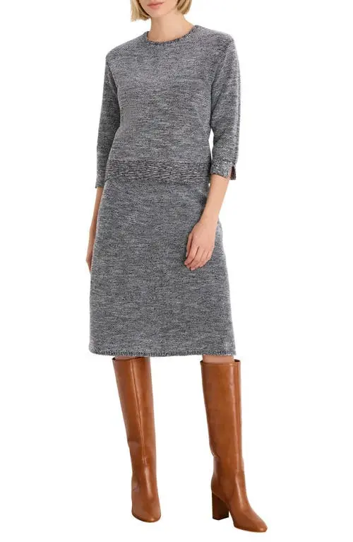 NIC+ZOE Tweed Stitch Crewneck Sweater - Blue Mix