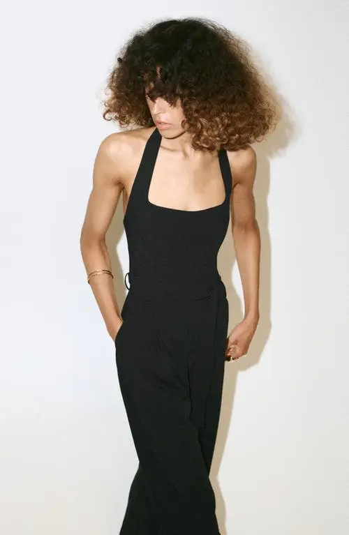 Mango Pleated Halter Jumpsuit