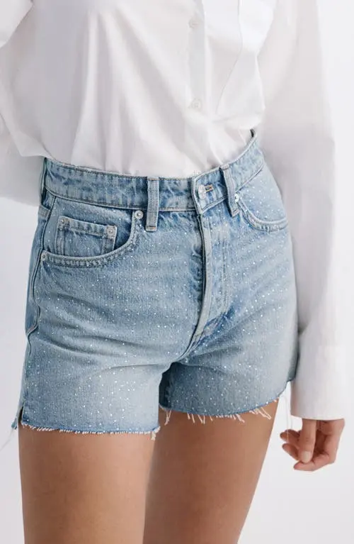 Mango Stud Denim Shorts - Medium Blue