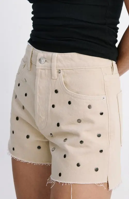 Mango Stud Denim Shorts - Sand