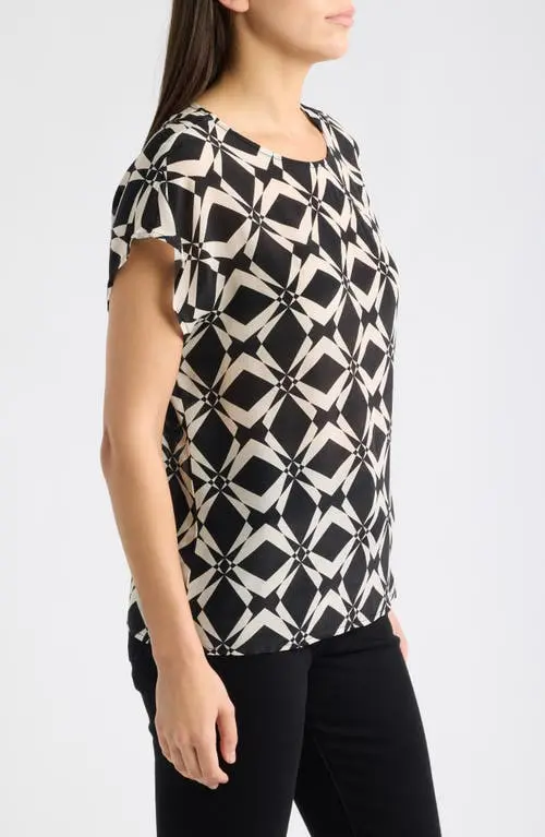 APNY Geometric Print Cap Sleeve Shell - Midnight/ivory
