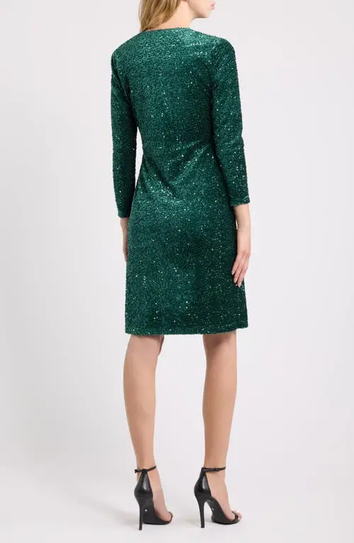 Anne Klein Sequin Long Sleeve Wrap Dress