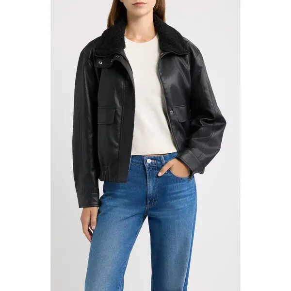 Sam Edelman Faux Leather Stand Collar Bomber Jacket